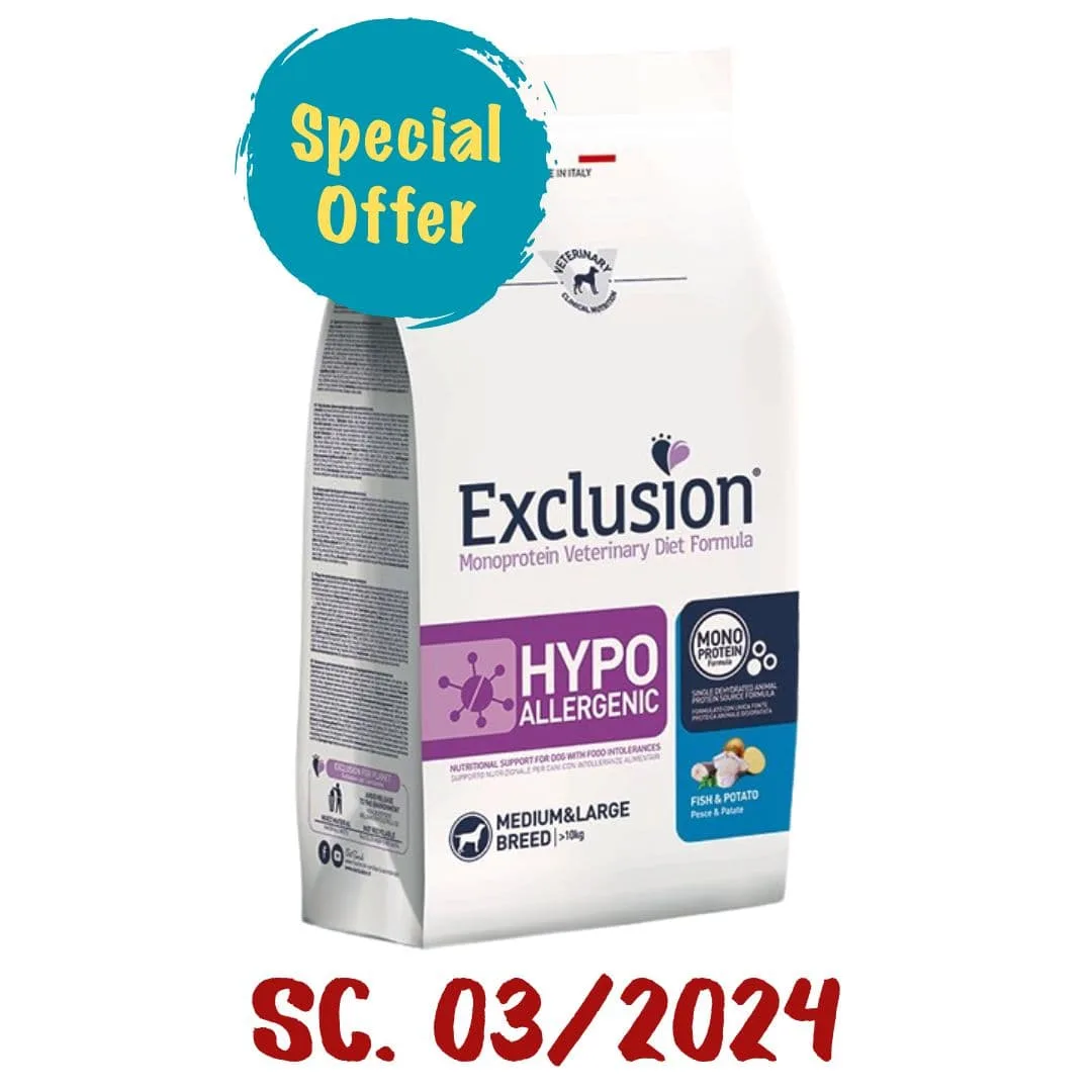 Exclusion Diet Hypoallergenic Medium and Large Breed Pesce 12kg (Scadenza 03-2024) - lallohallo.com