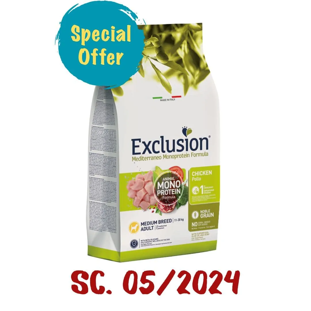 Super Promo - Exclusion Mediterraneo Monoprotein Adult Medium Breed Pollo 12 kg (Scadenza 05 ...