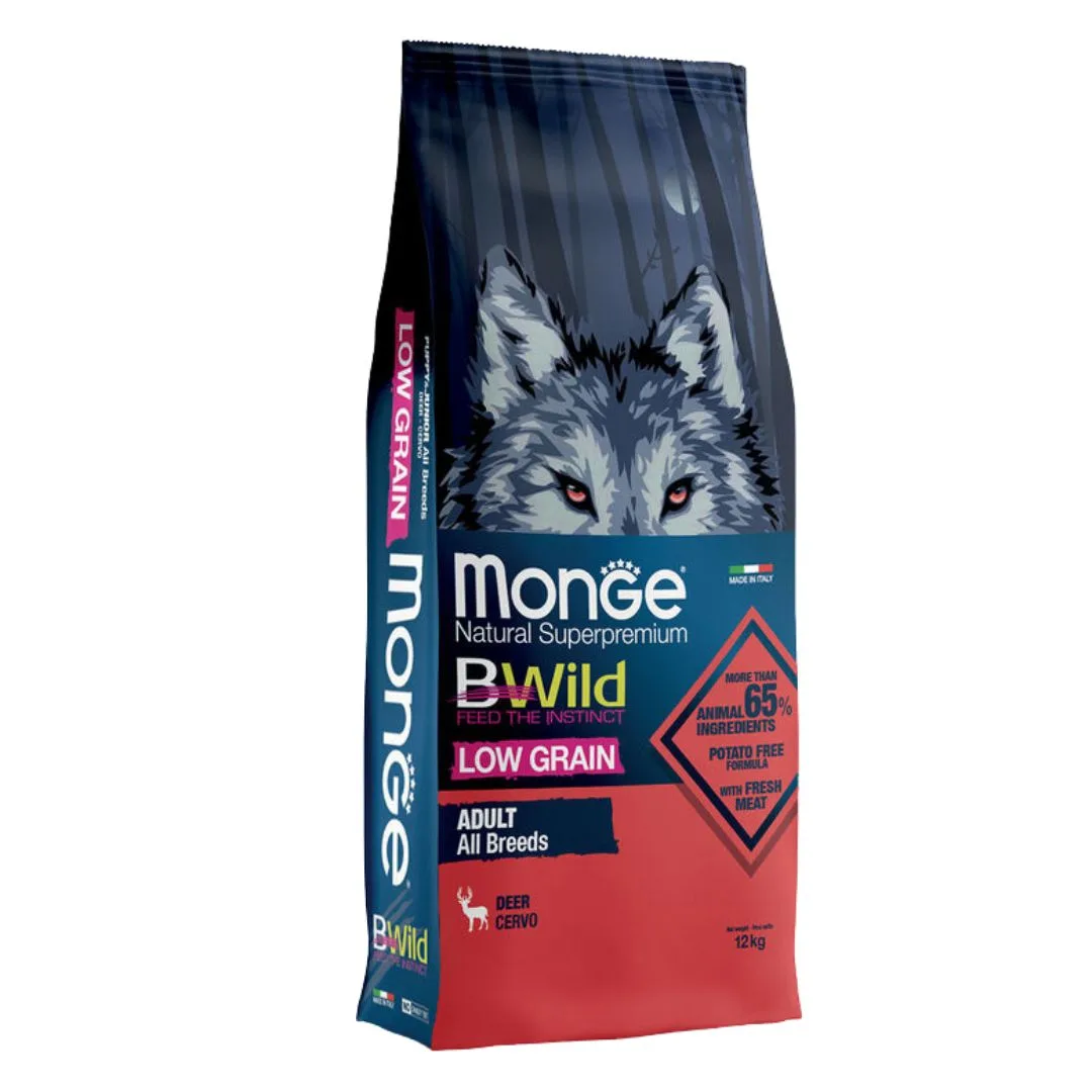Monge Bwild All Breeds Cane Adult al Cervo - 12kg - lallohallo.com