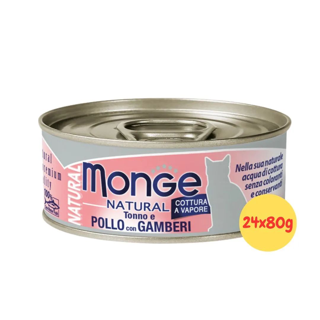 Monge Natural Adult Tonno e Pollo con Gamberi - 24x80gr - lallohallo.com